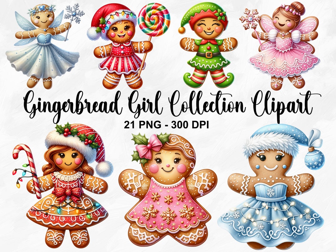 Watercolor Gingerbread Girl Clipart, 21 PNG Gingerbread Clipart Bundle ...