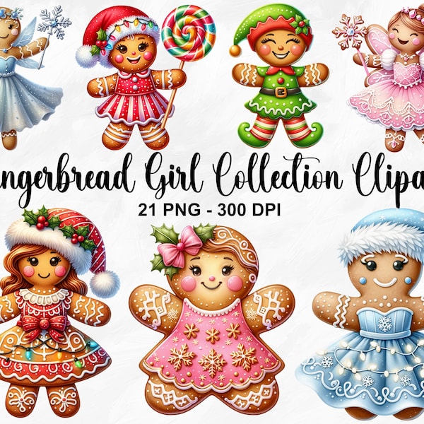 Gingerbread Girls Clipart - Etsy