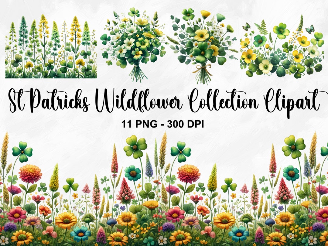 Watercolor St Patricks Wildflower Clipart, 11 PNG St Patricks Day ...