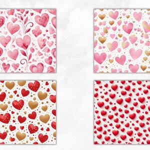 Love Hearts Digital Paper, Printable Valentine, Seamless Pattern, Pink ...