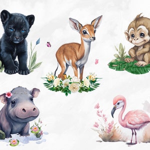 11 Watercolor Safari Baby Animals Clipart, Paper Crafts, Safari Clipart ...