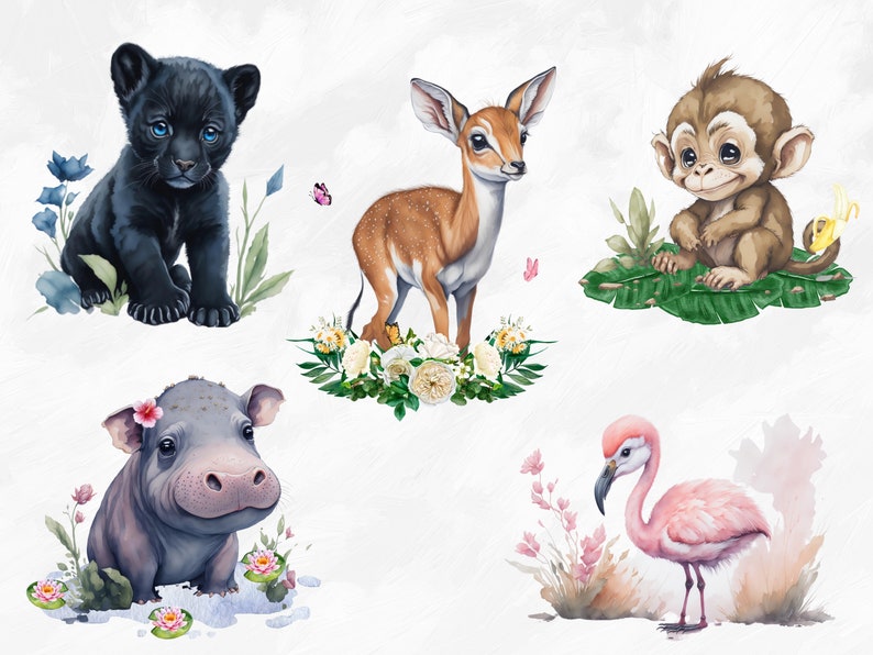 11 Watercolor Safari Baby Animals Clipart, Paper Crafts, Safari Clipart ...