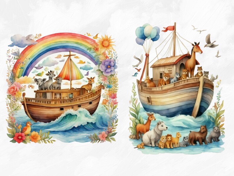 Watercolor Noah's Ark Collection Clipart, 9 PNG Noah's Ark Clipart ...