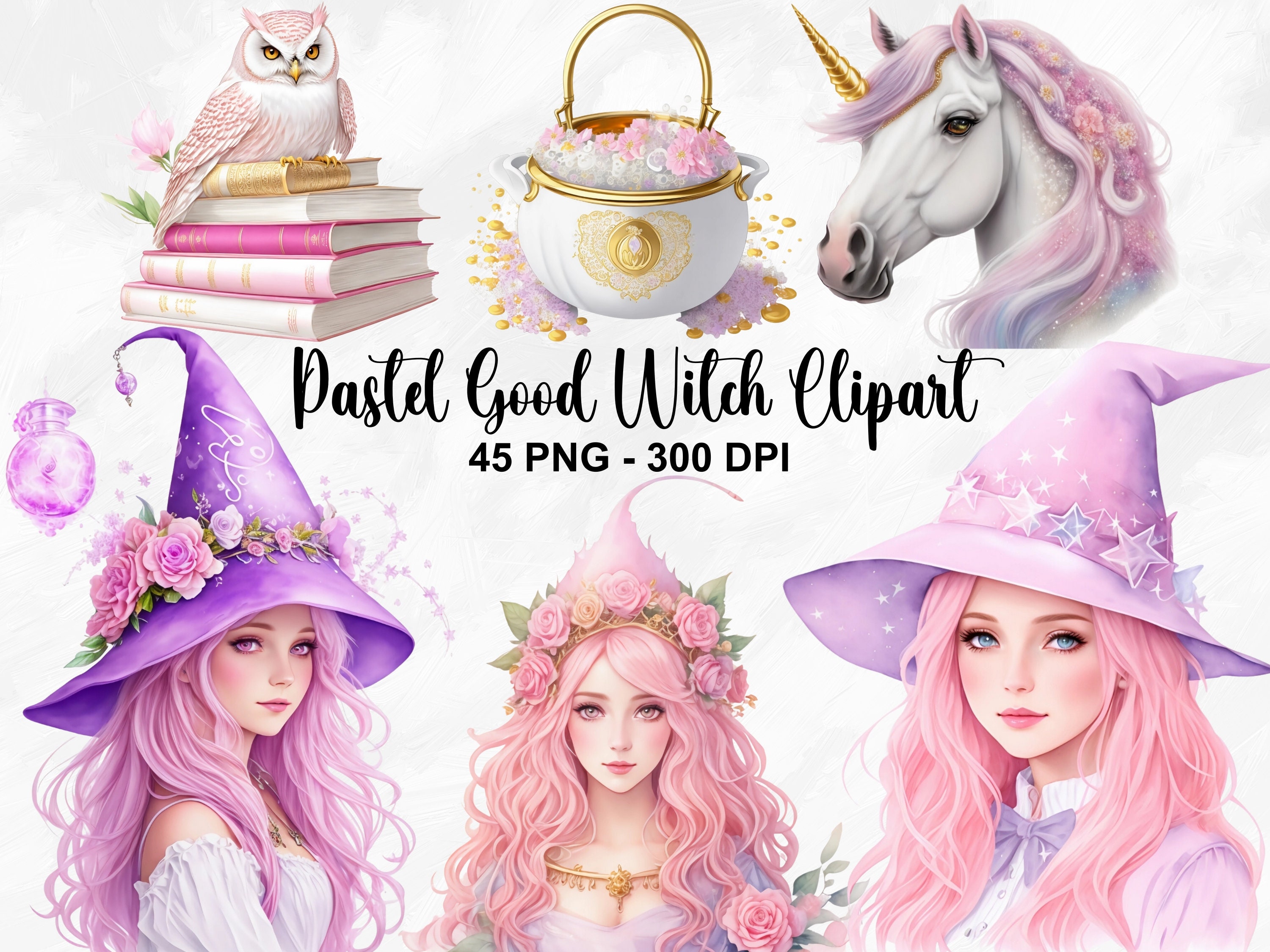 Watercolor Pastel Good Witch Clipart 45 PNG Good Witch - Etsy