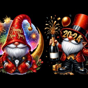 Watercolor New Year Gnomes Collection Clipart, 11 PNG Holiday Gnomes ...