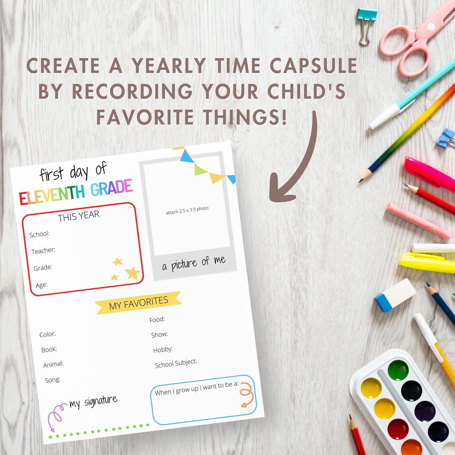 School Memory Box Kit Printable Kids Keepsake Interview Questions Kids ...