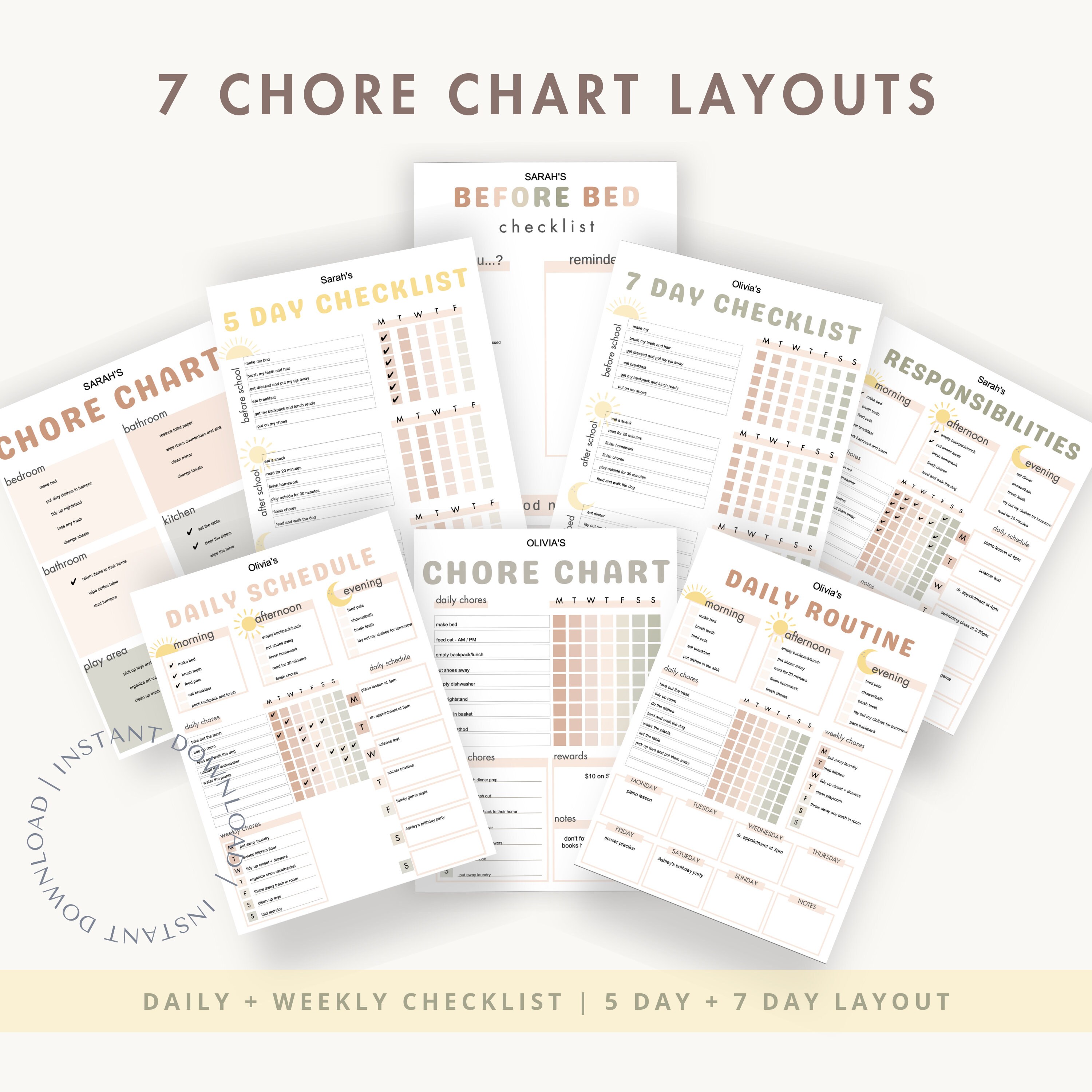 Editable Kids Chore Chart, Neutral Cleaning Schedule, Daily School ...