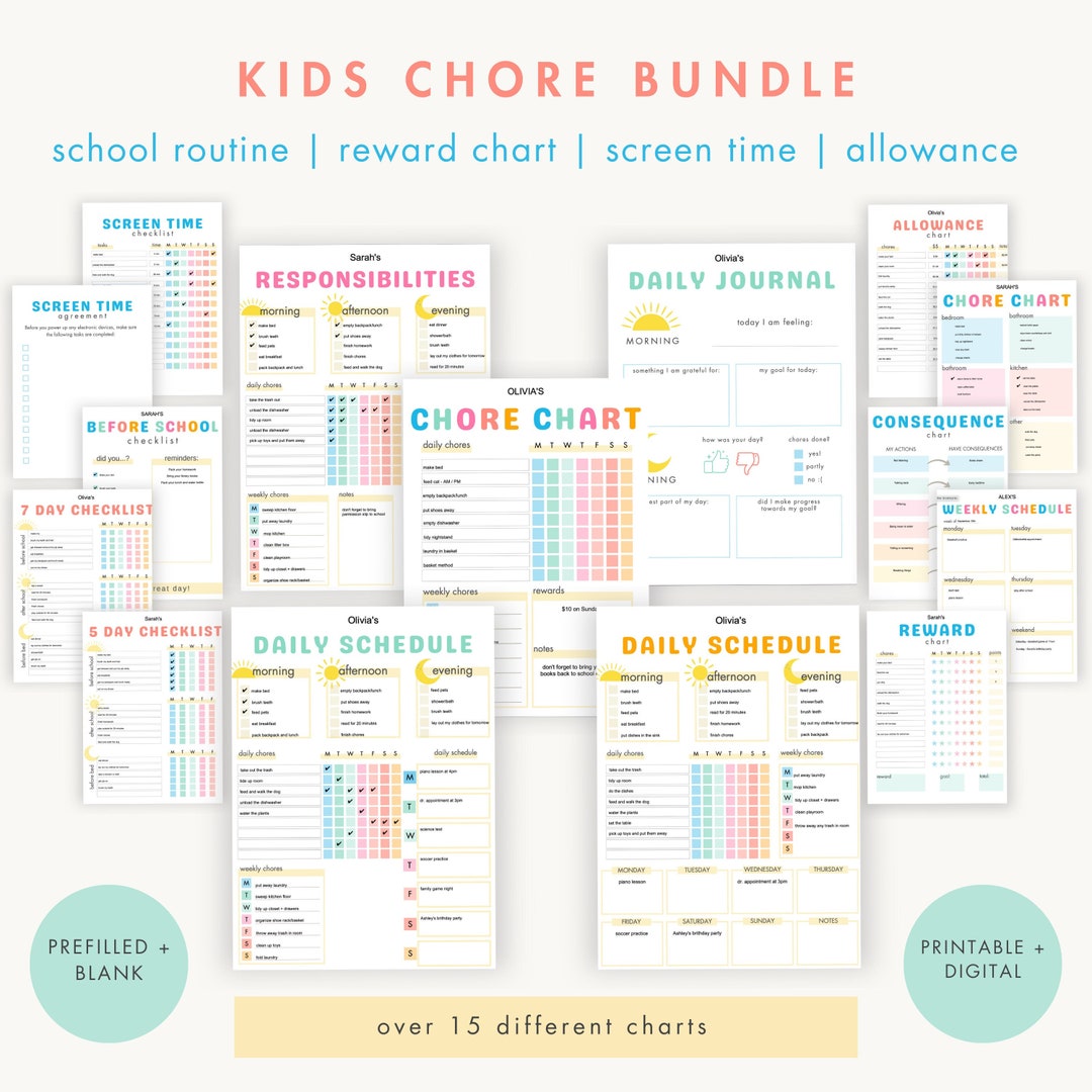 Editable Kids Chore Chart, Cleaning Schedule, Daily School Routine ...
