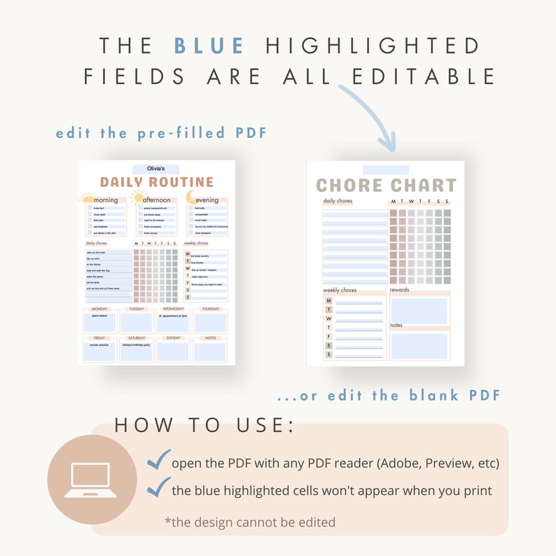 Kids Chore Chart Bundle: Neutral Routine & Reward System (PDF) - Etsy