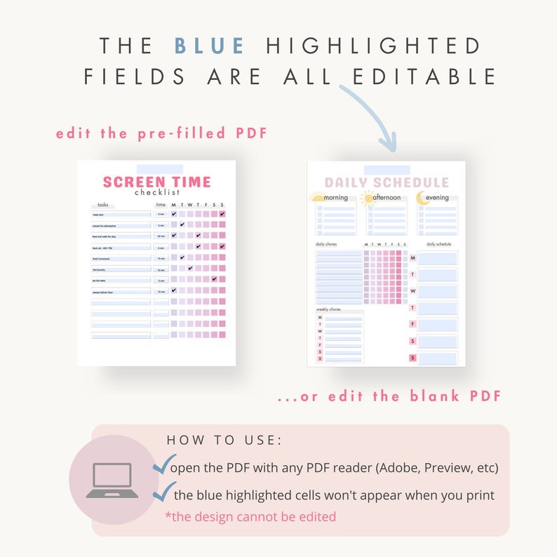 Editable Kids Chore Chart, Pink Cleaning Schedule, Reward Allowance ...