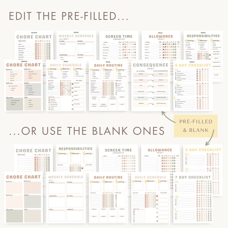 Editable Kids Chore Chart Neutral Cleaning Schedule Daily - Etsy Canada