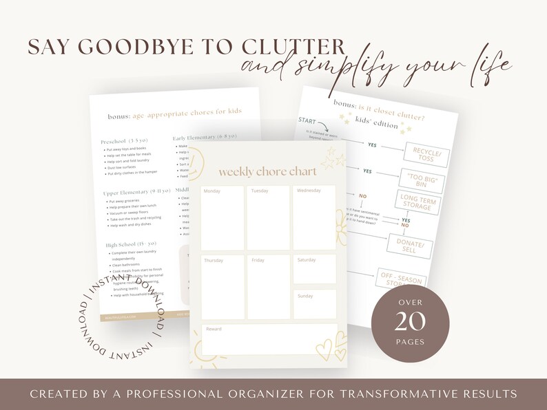 Chore Chart Printable Decluttering Guide, Personal Organizing, Kids ...