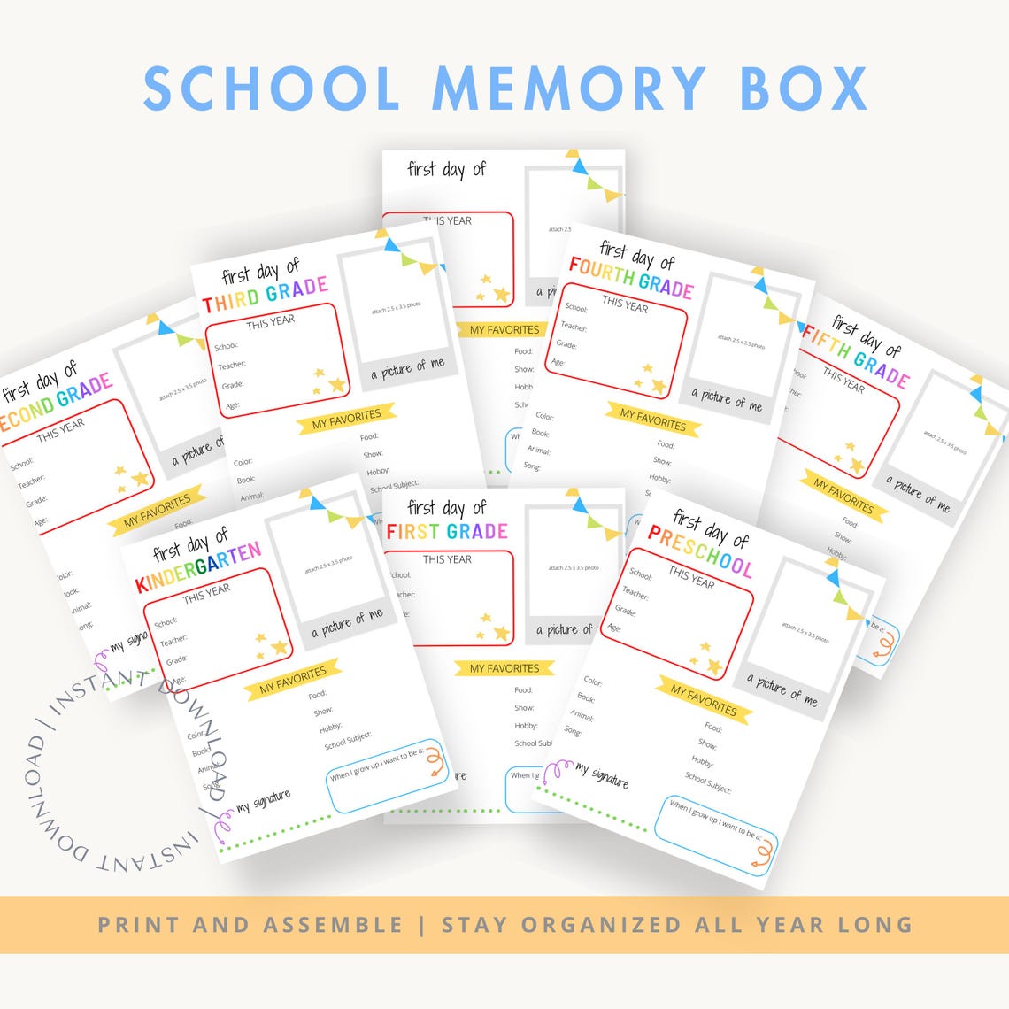 School Memory Box Kit Printable Kids Keepsake Interview Questions Kids ...