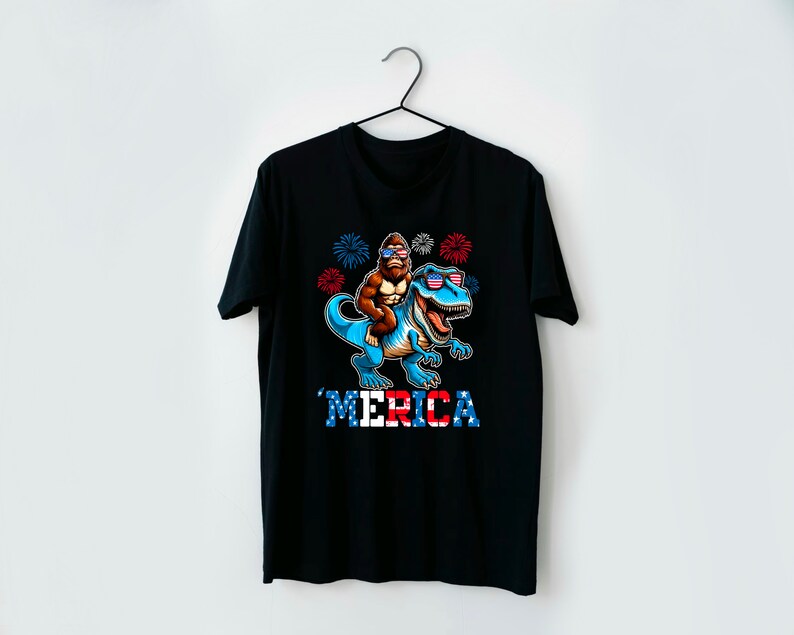 Bigfoot Riding T-rex 4th of July Merica, Bigfoot Believers Svg ...