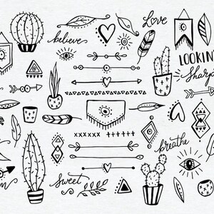 60 Cactus Feather Arrow Svg Clipart Doodles SVG Bundle 60 Clipart in ...
