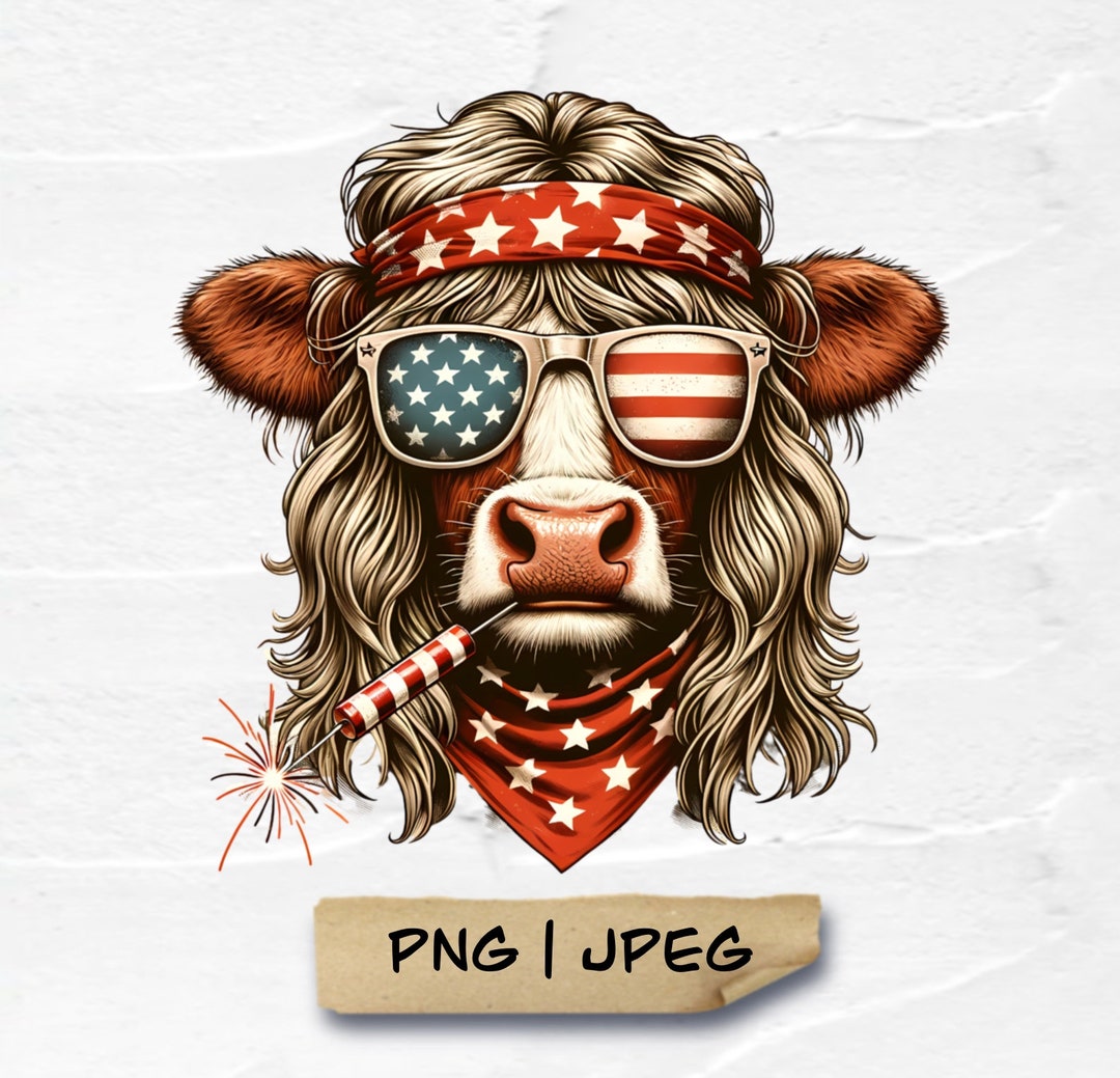 4th of July Heifer Png, Patriotic Cow Png, Highland Cow Png, Usa Cow ...