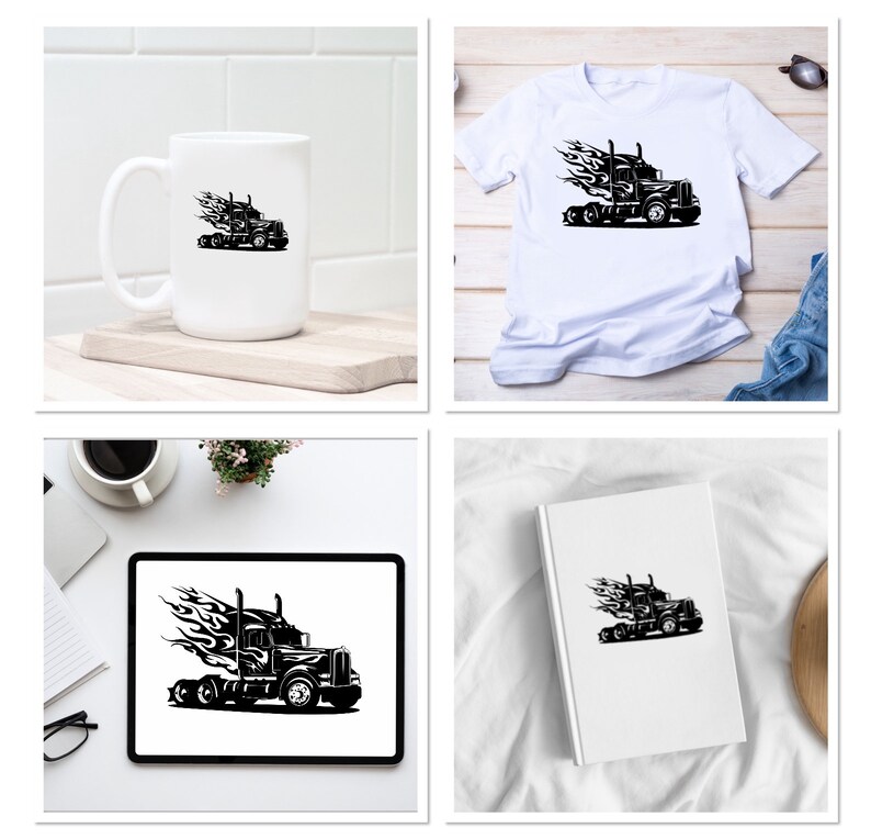 Flaming Semi Truck Svg, Semi Truck Svg, DXF, PNG Cut Files for ...