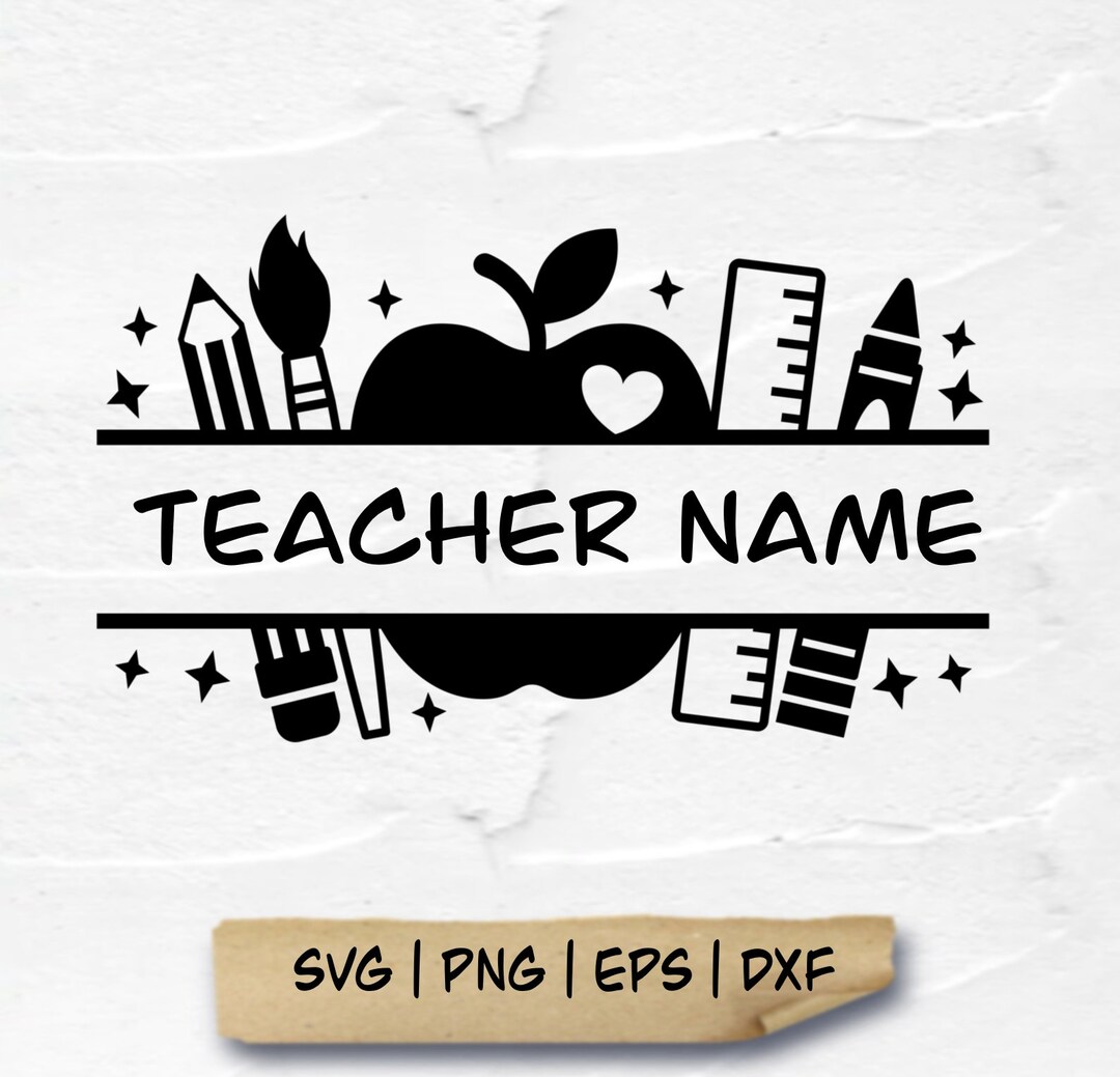 Teacher Split Monogram SVG, Apple School Supplies Svg, Back to School ...