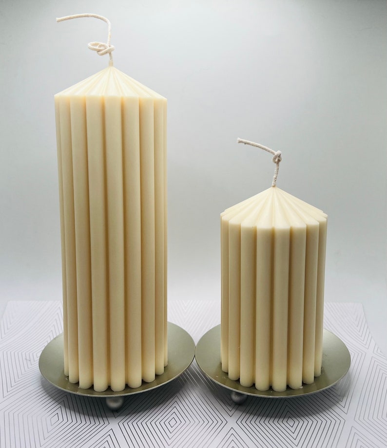 Ribbed Pillar Candle Sets 2 Piece - Etsy