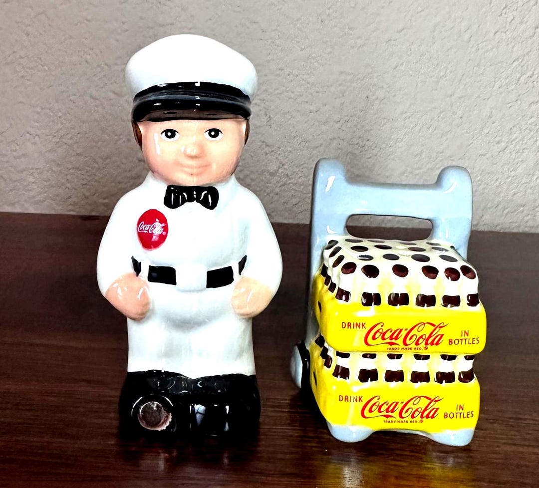 Vintage 1997 Enesco Coca-cola Delivery Man With Cart Salt & Pepper ...