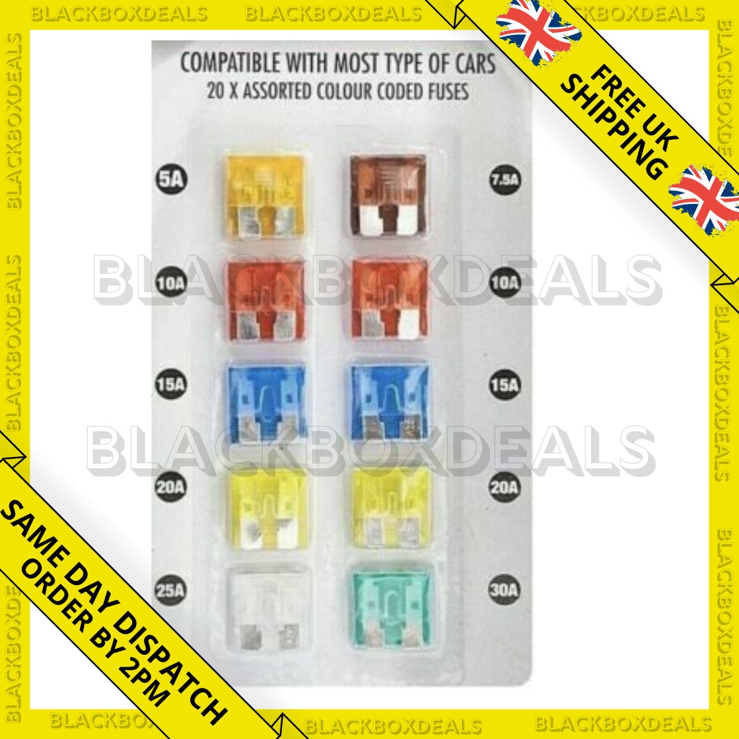 20PC Car Fuse Set 5A 7.5A 10A 15A 20A 25A 30A AMP Car Van Bike ...