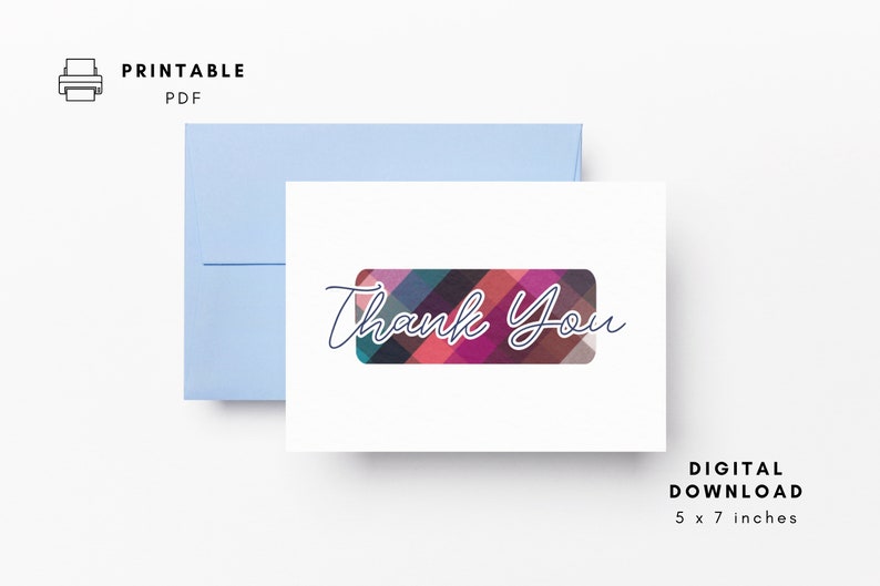 Plaid Thank You Card: Modern Printable Note (PDF Digital Download) - Etsy