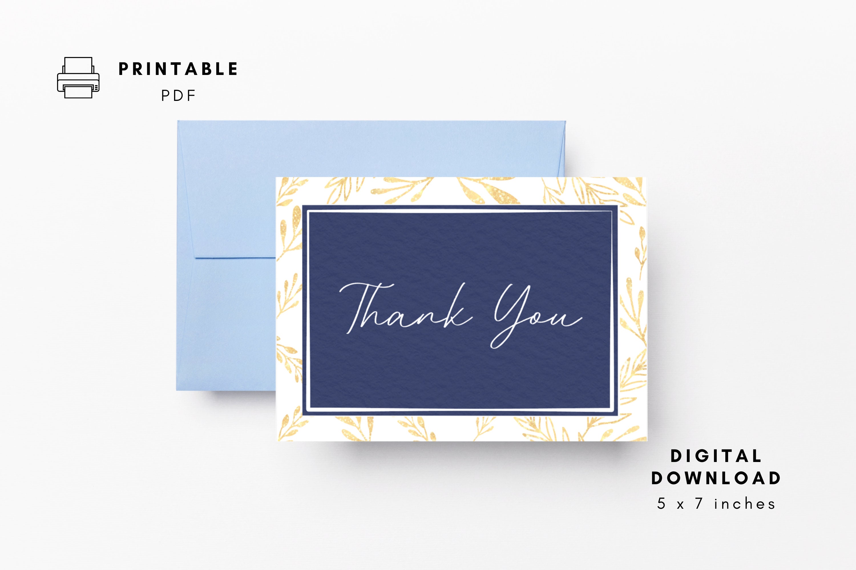 Printable Thank You Card Printable Stationary Blue Gold Classy Thank ...