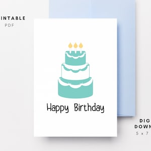 Printable Birthday Card Happy Birthday Printable Greeting Card Cake ...