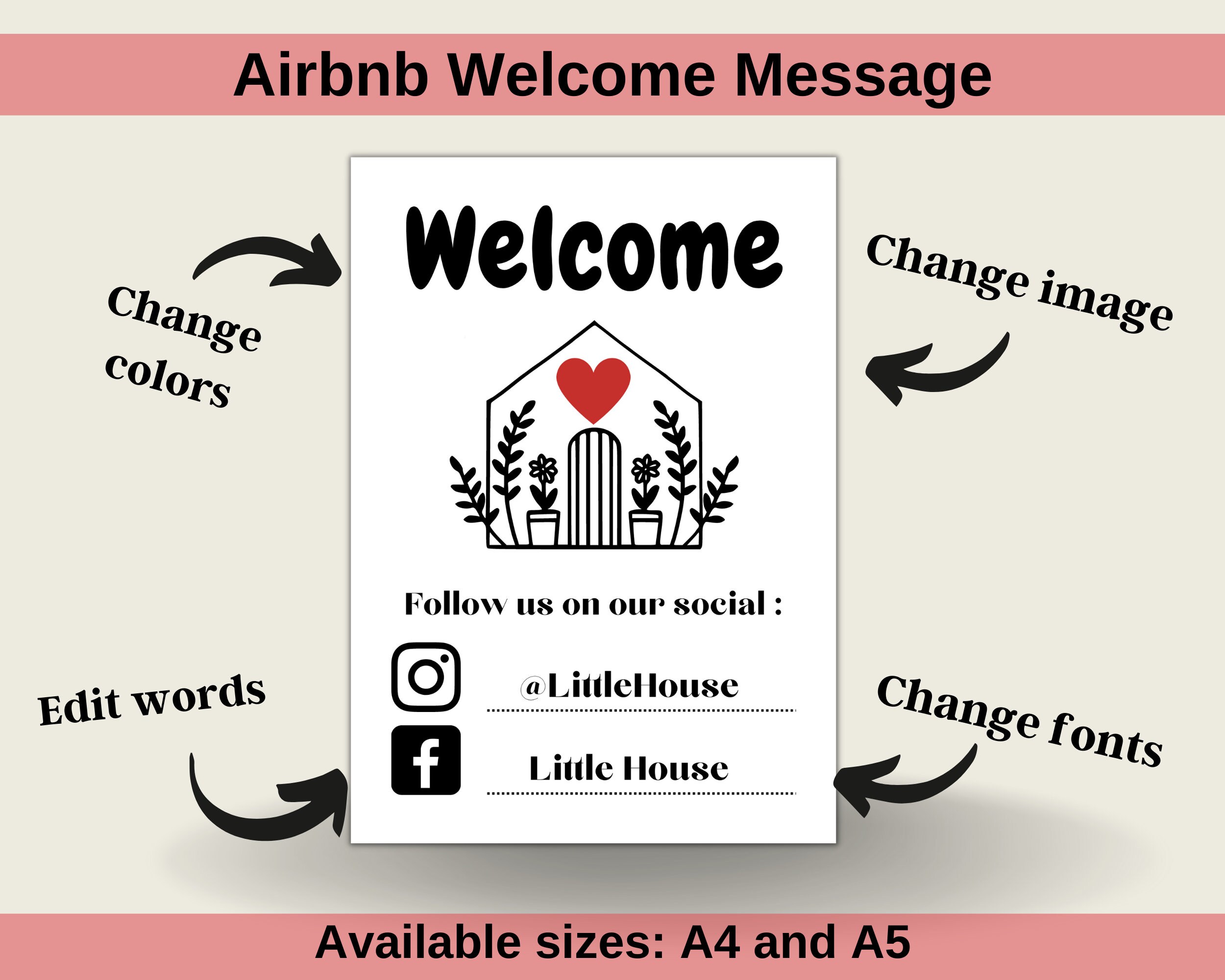Airbnb Message for Guests English, Welcome Sign, Info Social Media, for ...
