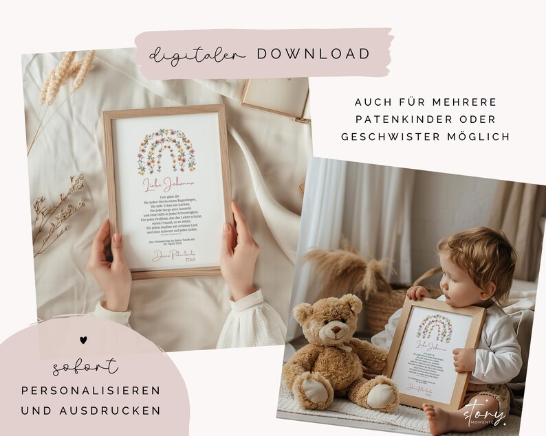 Godparent Letter Poster Godchild Template Rainbow Floral Printable ...