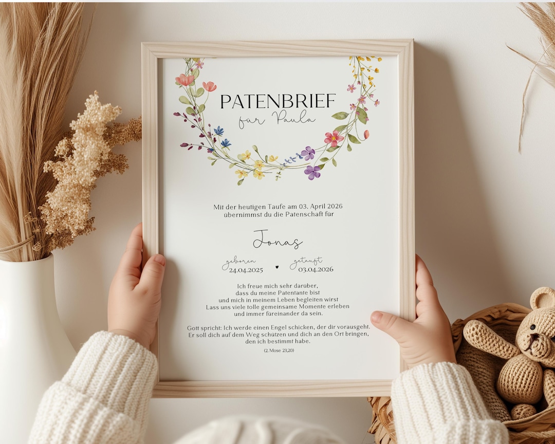 Patenbrief Blumenkranz Patentante Patenonkel Taufbrief personalisiert ...