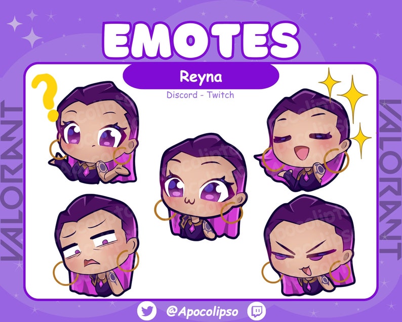 Cute Reyna Valorant Twitch Discord Emotes Small Pack of 5. Multiple ...