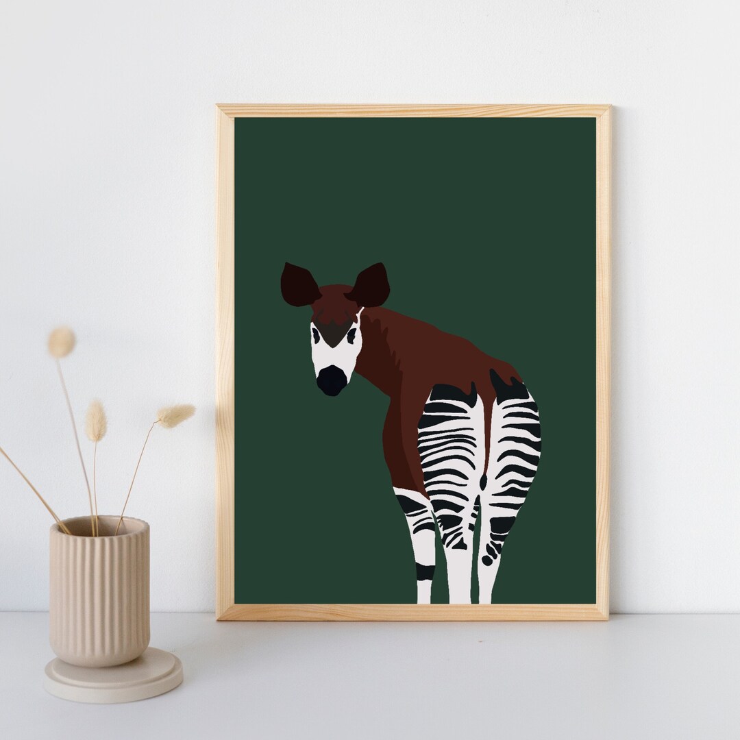 Green Okapi Wall Art Aesthetic Printable Poster Safari Animal Print ...