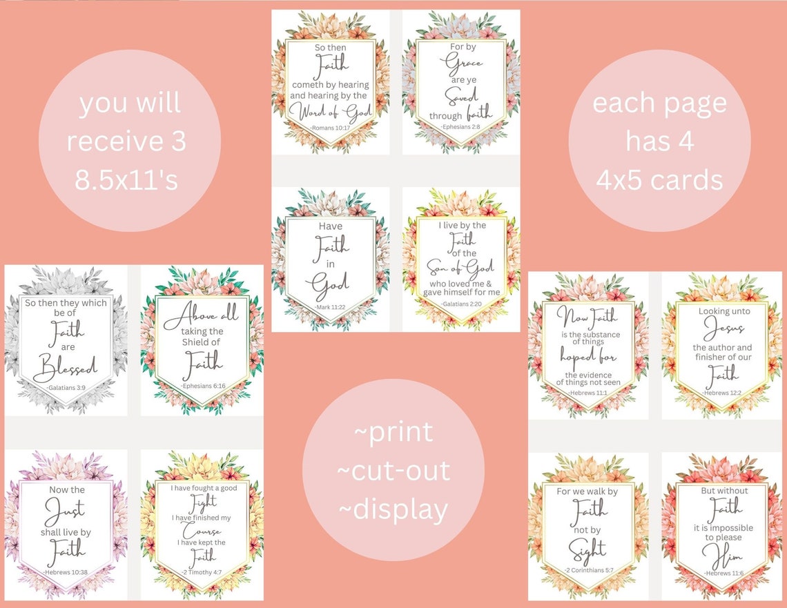 Faith Scripture Cards, KJV Bible Verse Cards, Floral Verse Cards ...