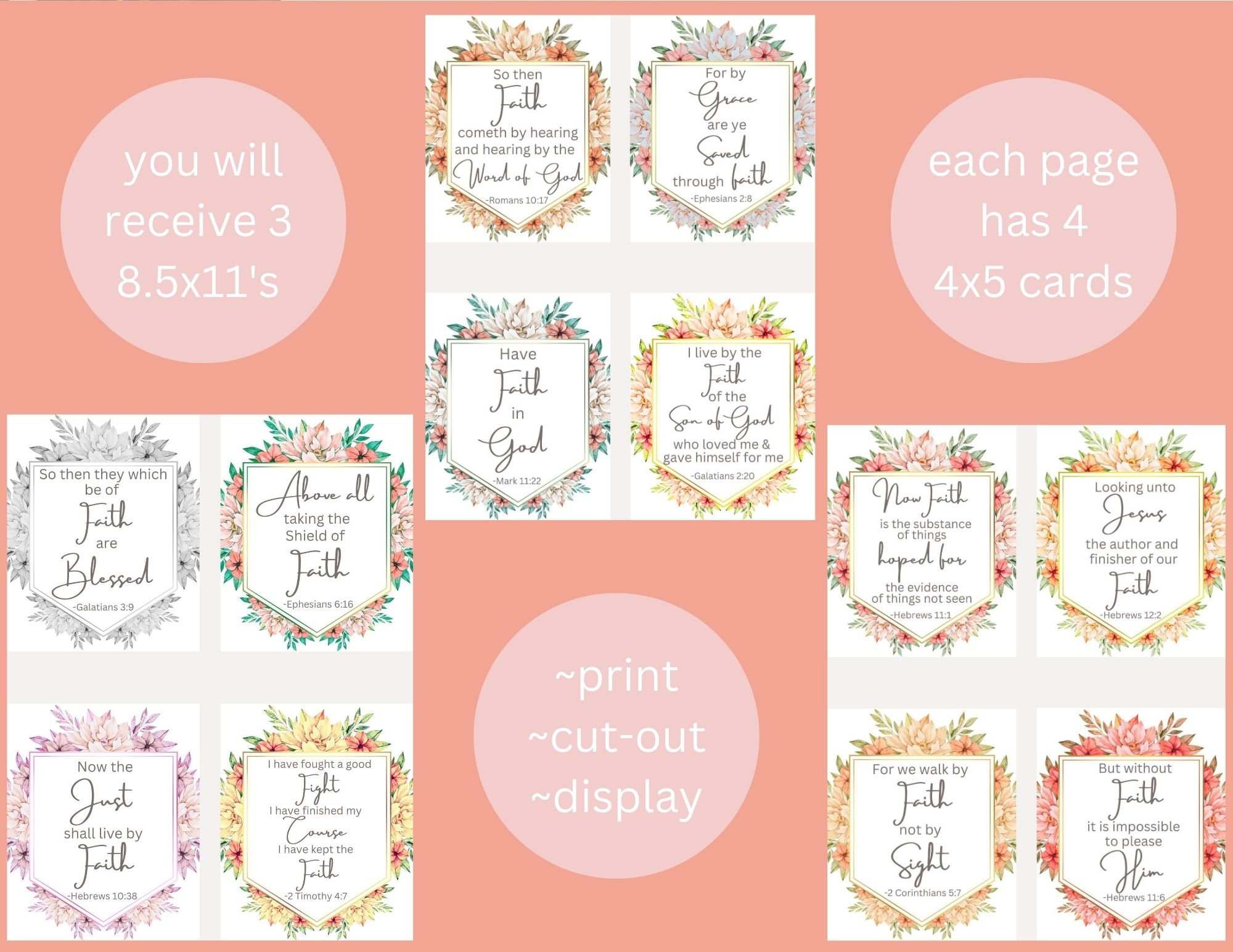 Faith Scripture Cards, KJV Bible Verse Cards, Floral Verse Cards ...