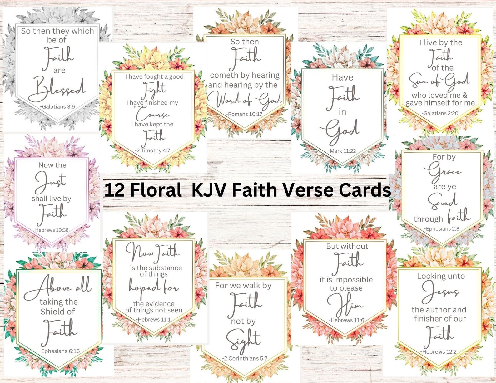 Faith Scripture Cards, KJV Bible Verse Cards, Floral Verse Cards ...