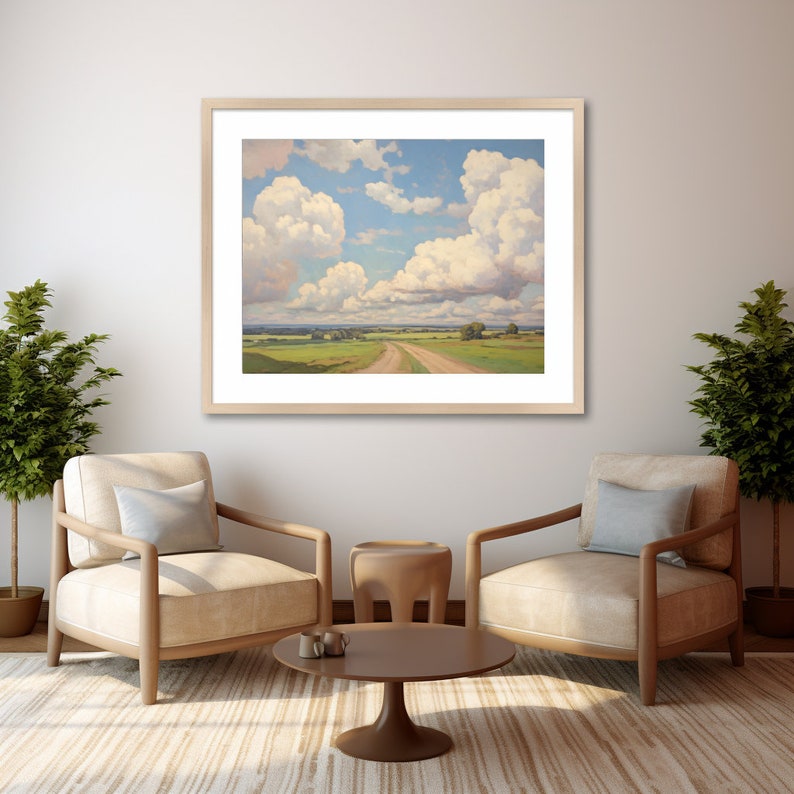 Wall Art, Prairie Road, Countryside, Clouds, Wheat Fields, Oil Painting ...