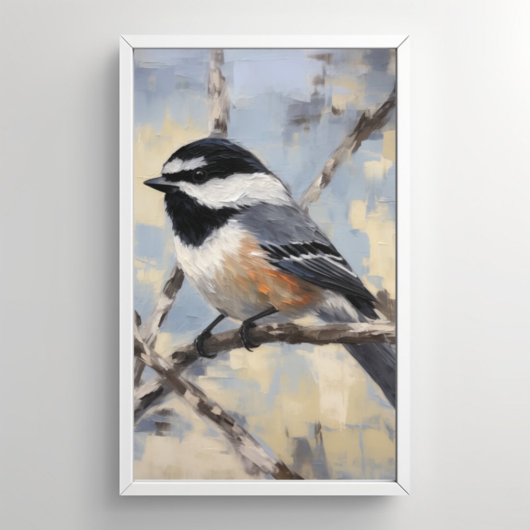 Wall Art, Chickadee Print, Birding, Oil Painting, Bird in a Tree, Back ...