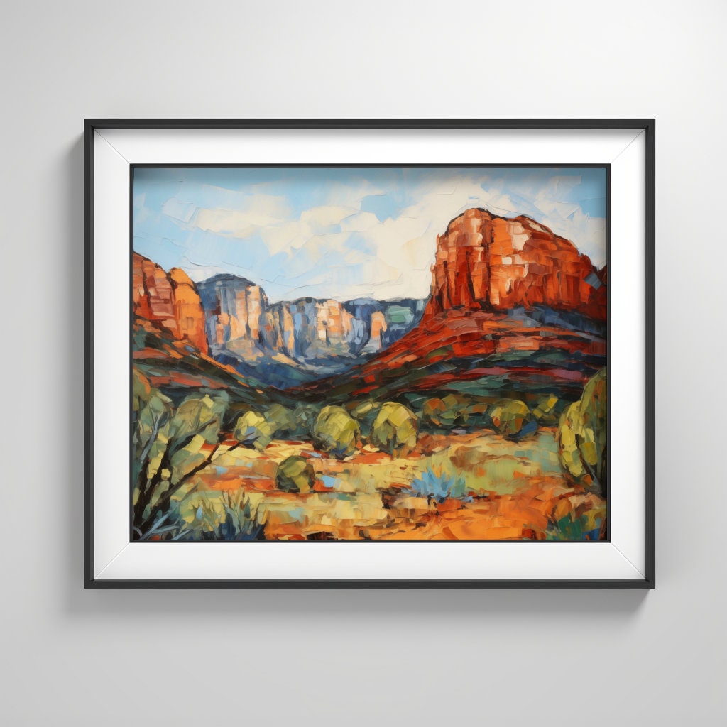 Wall Art, Painted Red Rocks, Sedona Art, Golden, Mountains, Oil ...