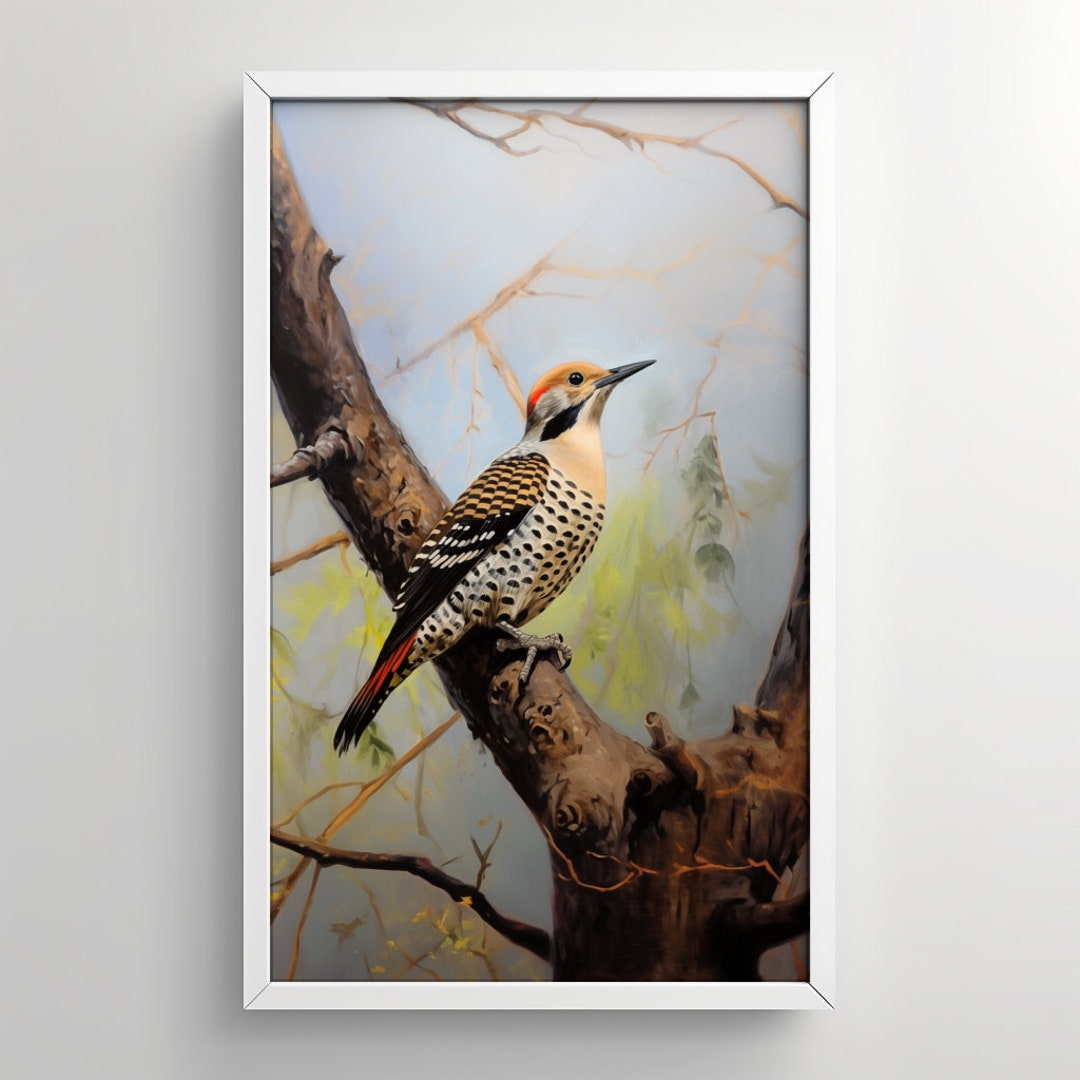 Wall Art, Northern Flicker, Birding, Oil Painting, Bird in A Tree, Back ...