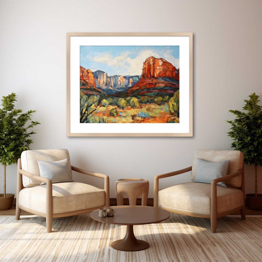 Wall Art, Painted Red Rocks, Sedona Art, Golden, Mountains, Oil ...