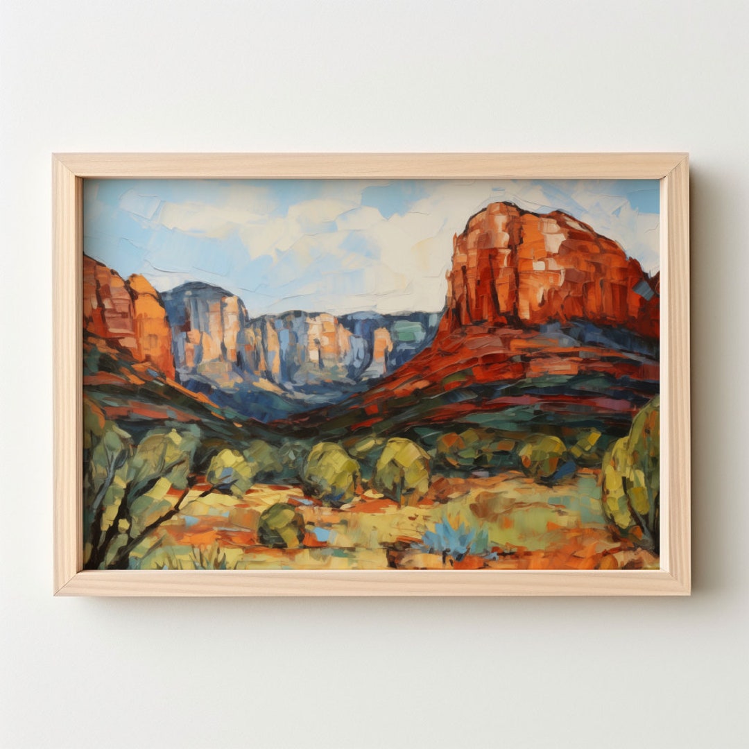 Wall Art, Painted Red Rocks, Sedona Art, Golden, Mountains, Oil ...