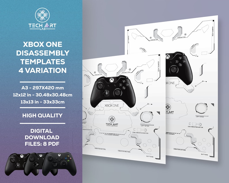 Xbox One Controller Teardown Template | A3, 12x12in, 13x13in ...