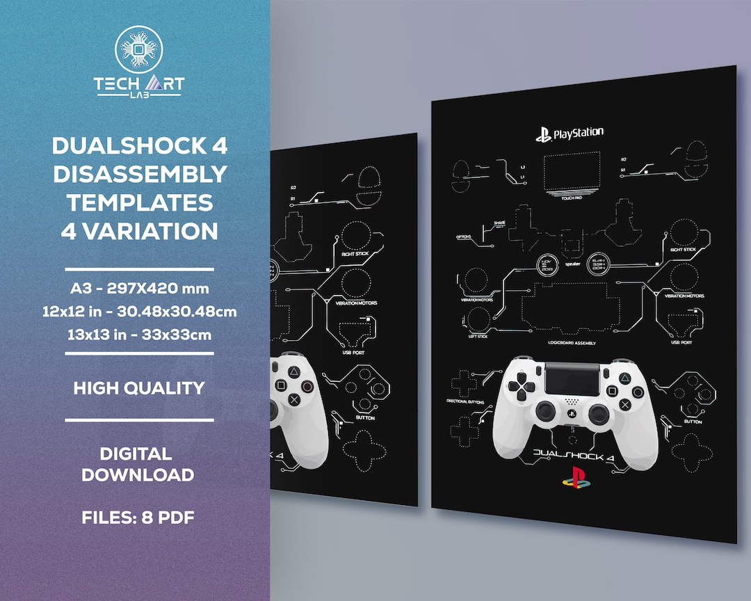 Sony Playstation Dualshock 4 Black Controller Teardown Template |A3 ...