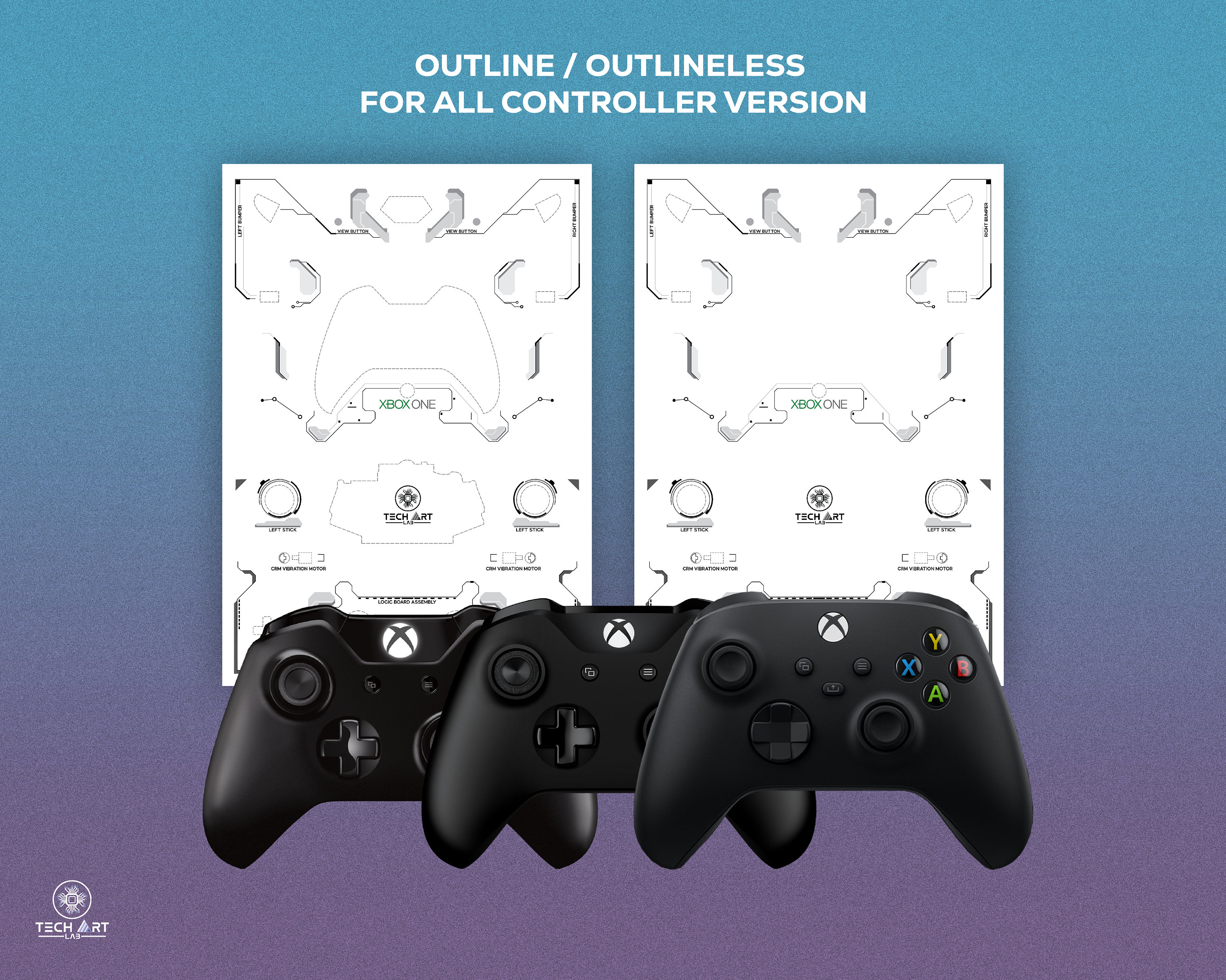 Xbox One Controller Teardown Template | A3, 12x12in, 13x13in ...