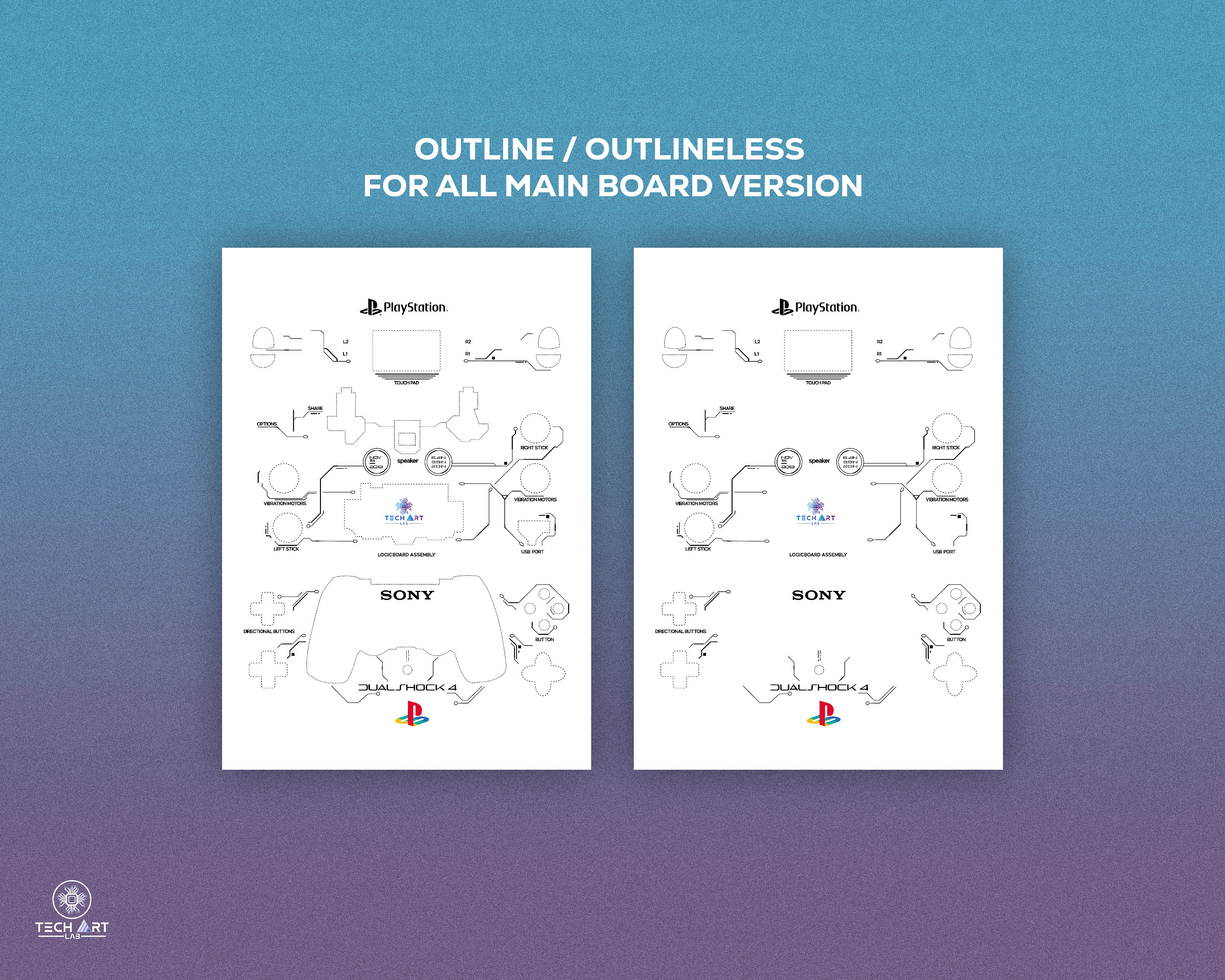 Dualshock 4 Teardown Template: Disassembled Controller Art (digital ...