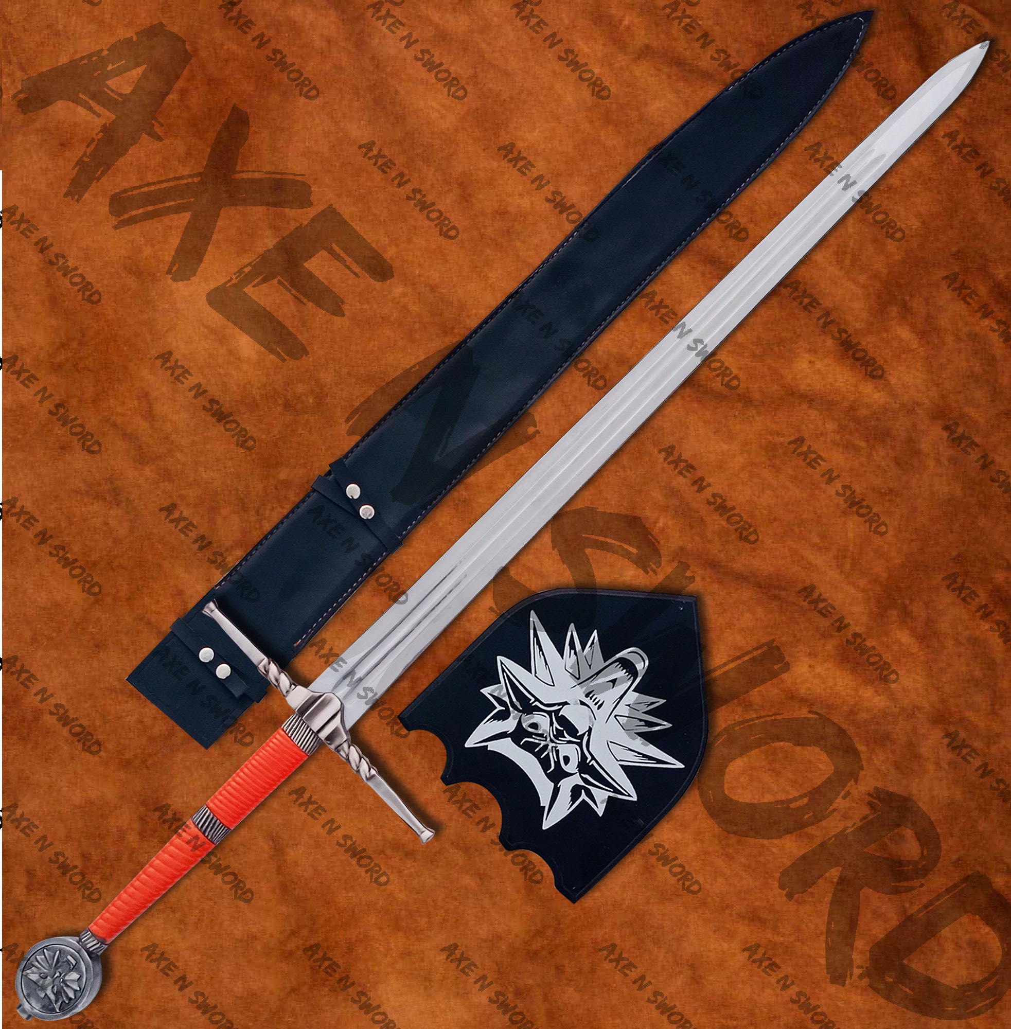 Full Tang Orange Geralt Rivia Sword With Plaque and Sheath - Etsy