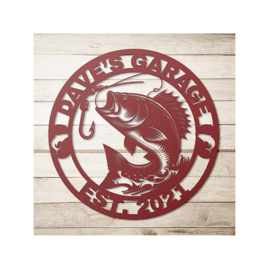 Bass Largemouth Dad's Garage Sign, Personalized Fish Metal Sign ...