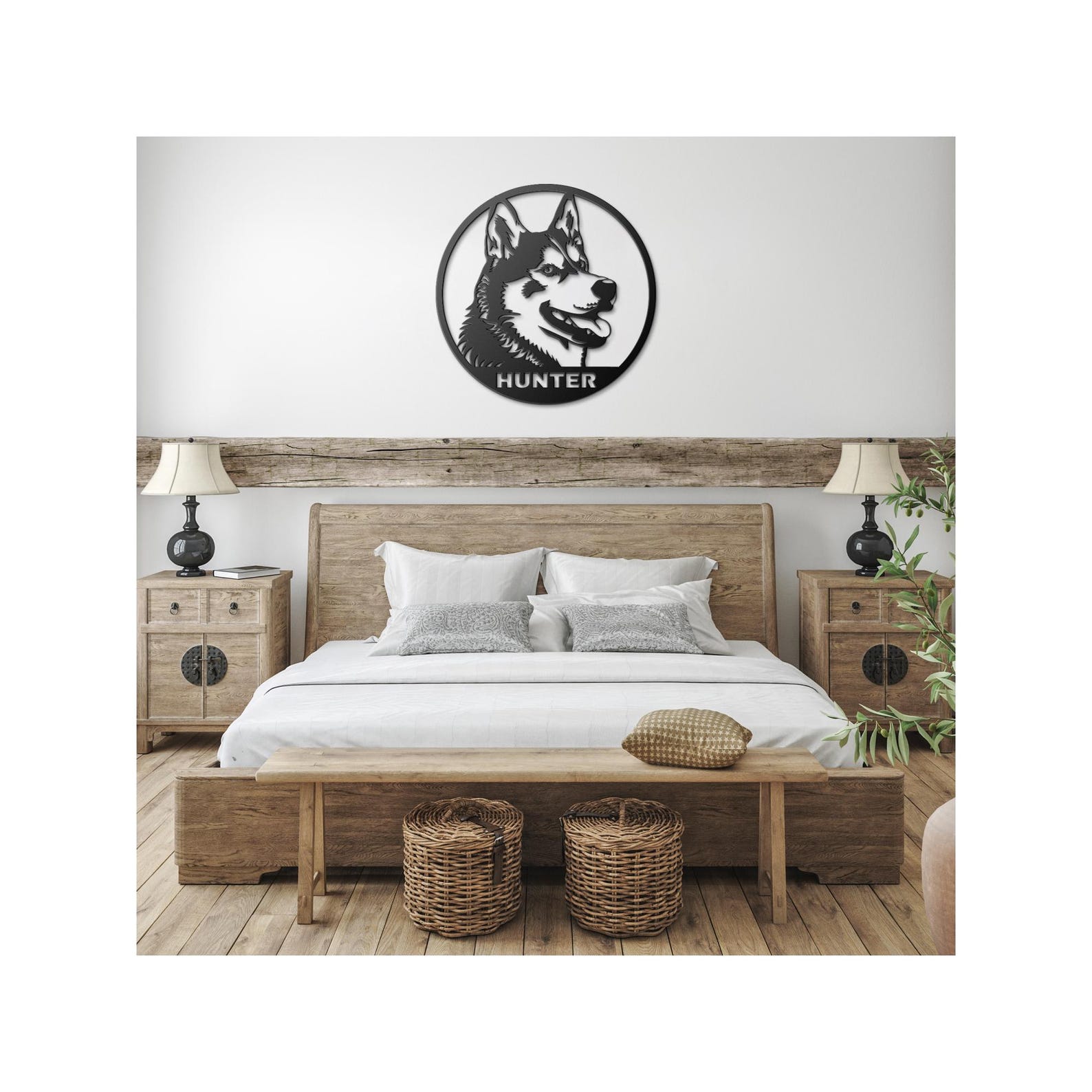 Cute Siberian Husky Portrait Metal Sign, Husky Silhouette Round Metal ...