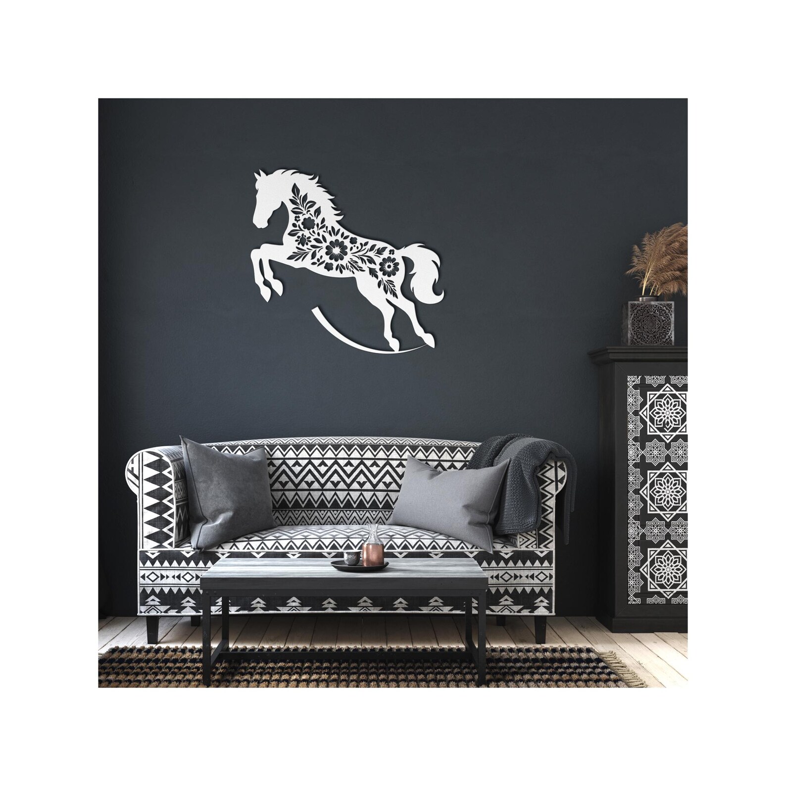 Floral Horse Silhouette Western Wall Decor, Horse Wall Art, Equestrian ...